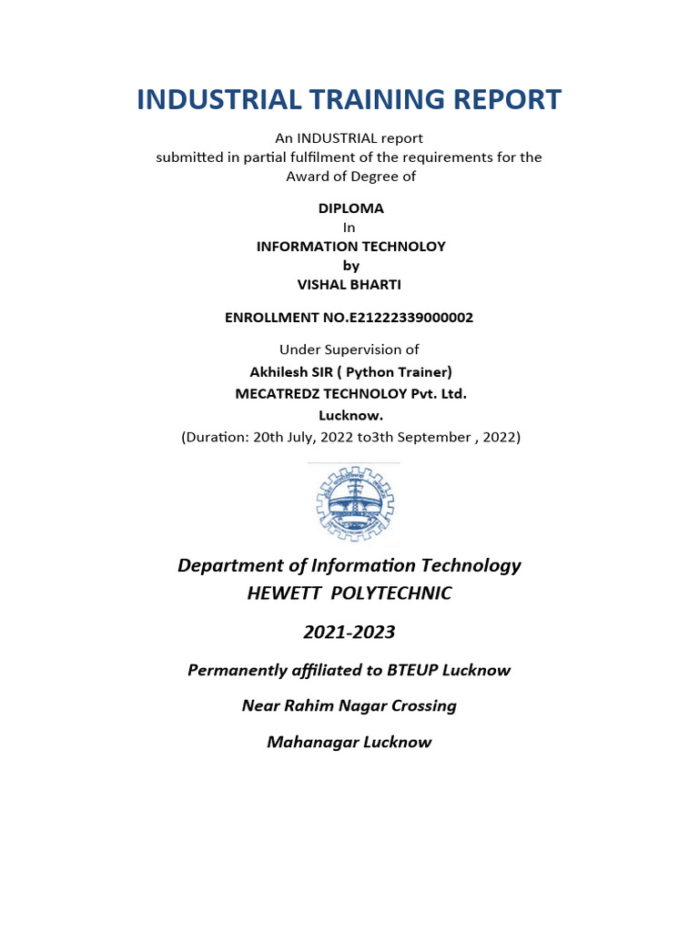 Sandeep Kumar Pal INDUSTRIAL TRAINING REPORT | PDF | Databases | Microsoft Sql Server