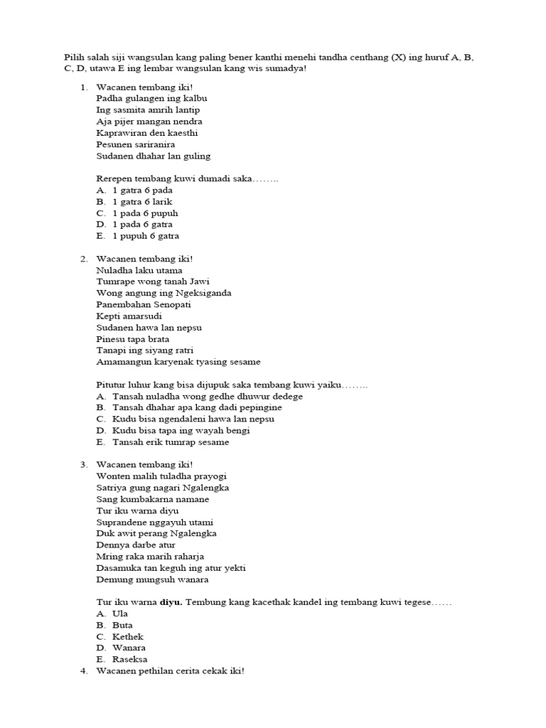 LATIHAN SOAL US BAHASA JAWA | PDF