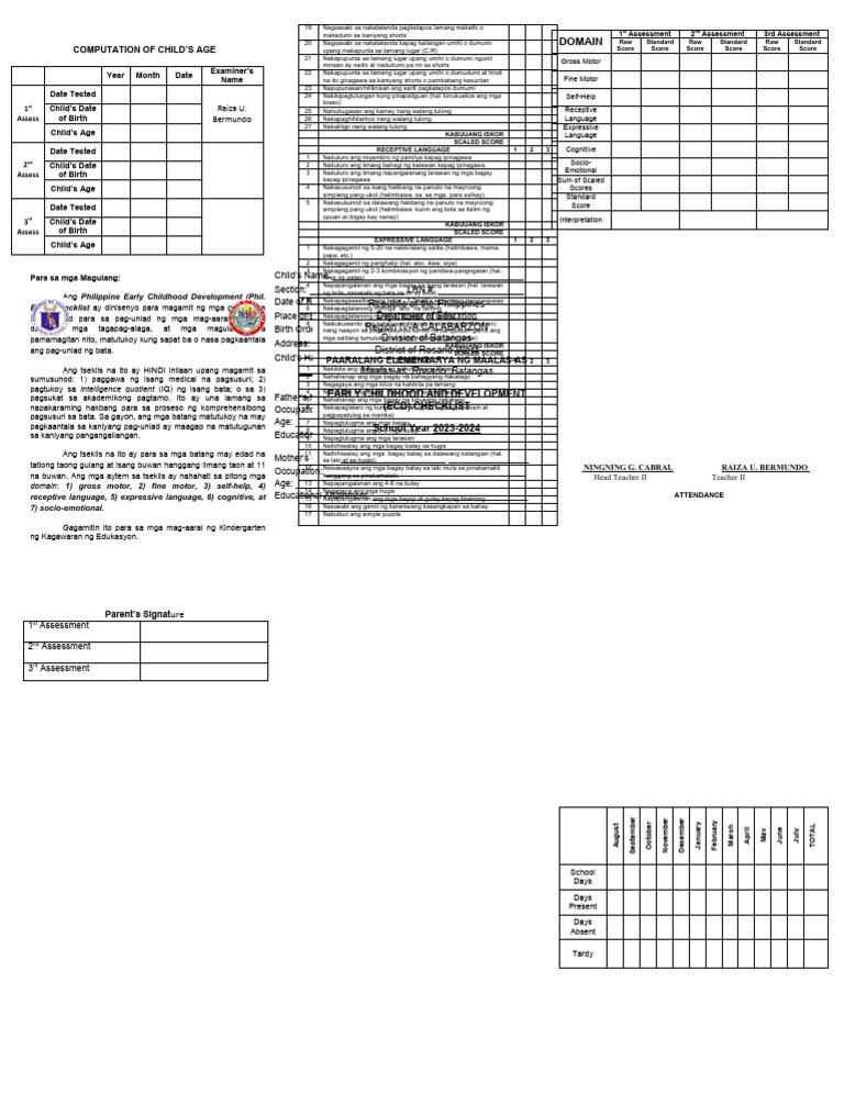 ECD CHECKLIST 2022 2023 Edited 3 Assessment | PDF