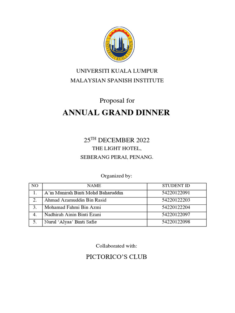 Proposal For Annual Grand Dinner | PDF | Engineering