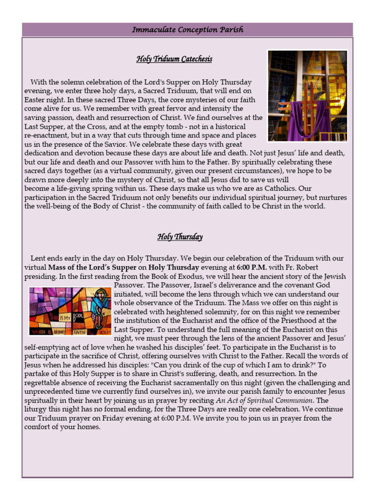 Holy Triduum Catechesis | PDF | Eucharist | Mass (Liturgy) Holy Triduum Catechesis | PDF | Eucharist | Mass (Liturgy)