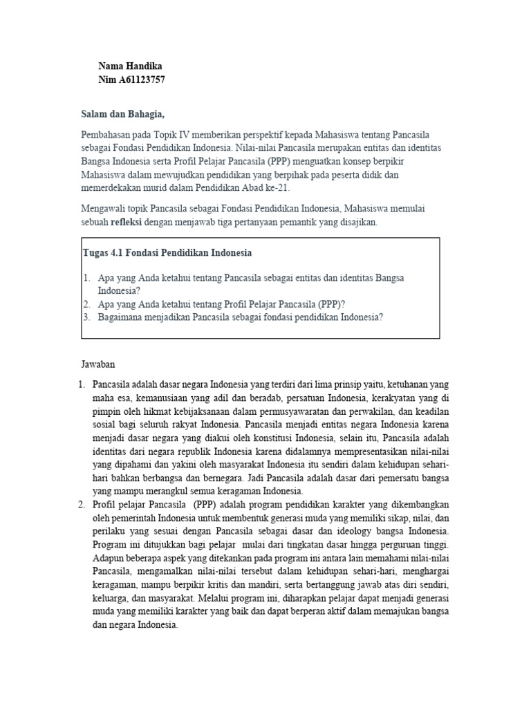 Pancasila sebagai Fondasi Pendidikan Indonesia | PDF