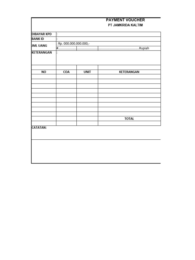 Contoh Payment Voucher | PDF | Bisnis | Pengelolaan Keuangan & Uang