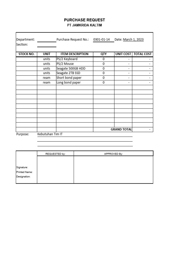 Contoh Purchase Request | PDF