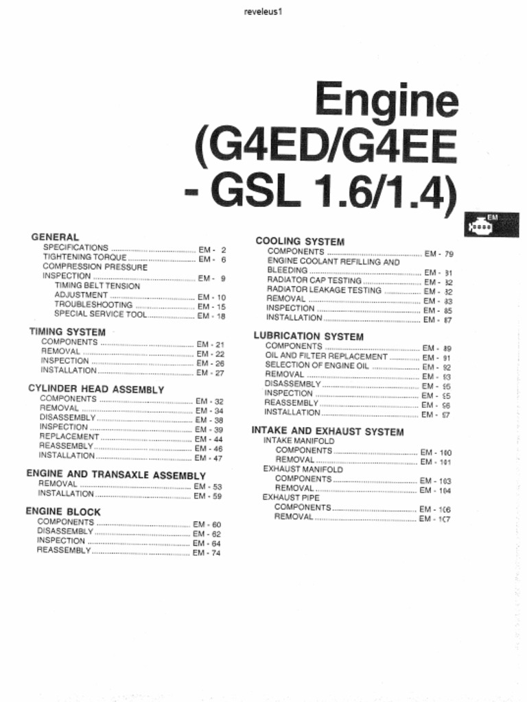 Engine (G4ED-G4EE - GSL 1.6-1.4) | PDF