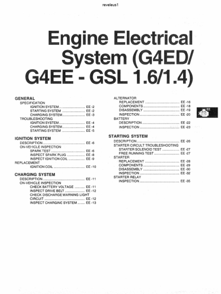 Engine Electrical System (G4ED-G4EE - GSL 1.6-1.4) | PDF