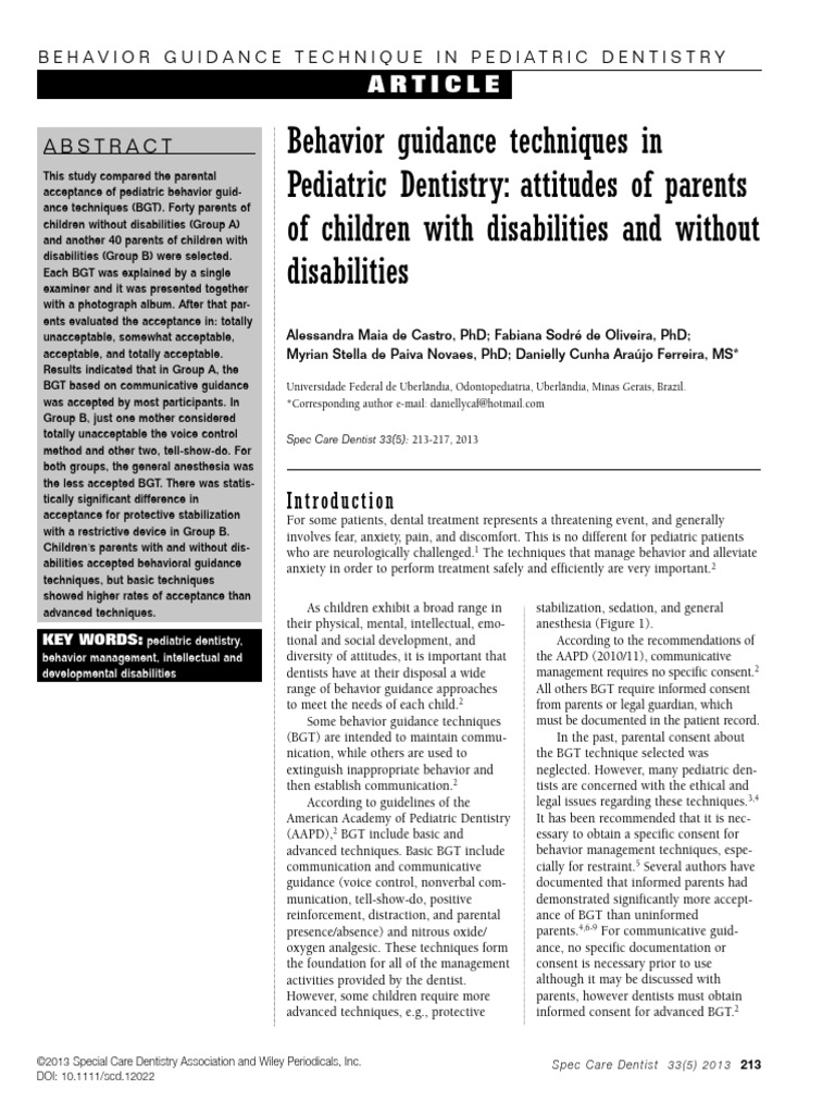 Behavior Guidance Techniques in Pediatric Dentistry Attitudes of ...