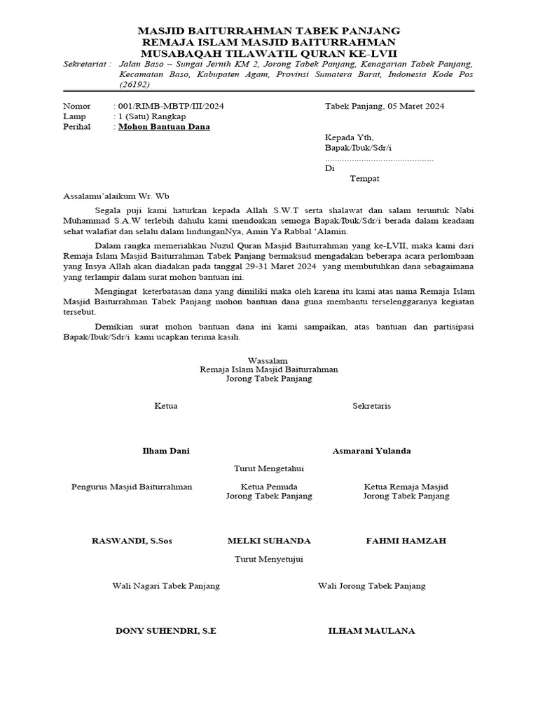 Proposal Dana Musabaqah Tilawatil Quran | PDF