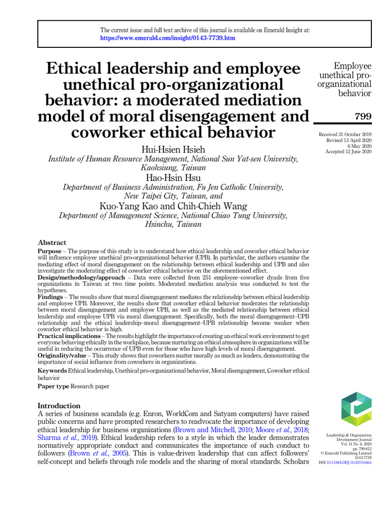 Ethical Leadership and Employe | PDF | Leadership | Behavioural Sciences