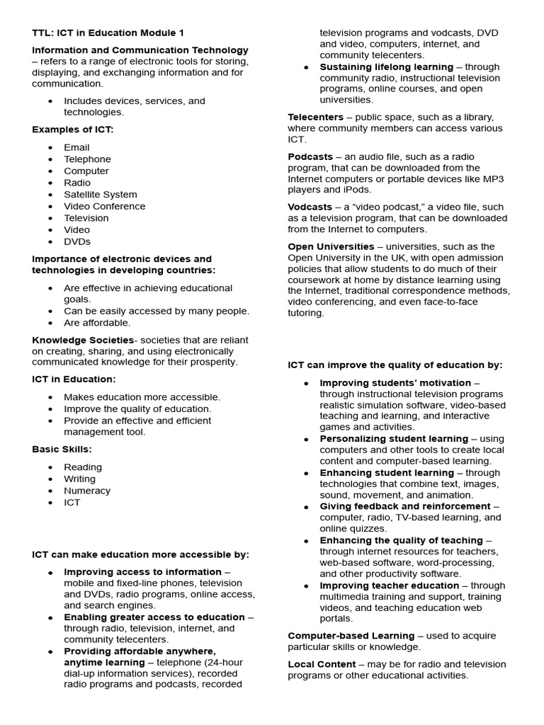 TTL ICT in Education Module 1 - 072111 | PDF | Educational Technology ...