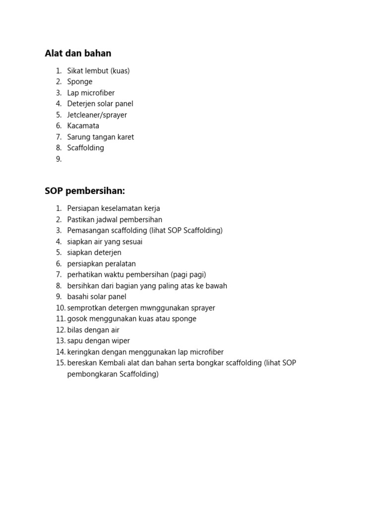 SOP Pembersihan Solar Panel | PDF