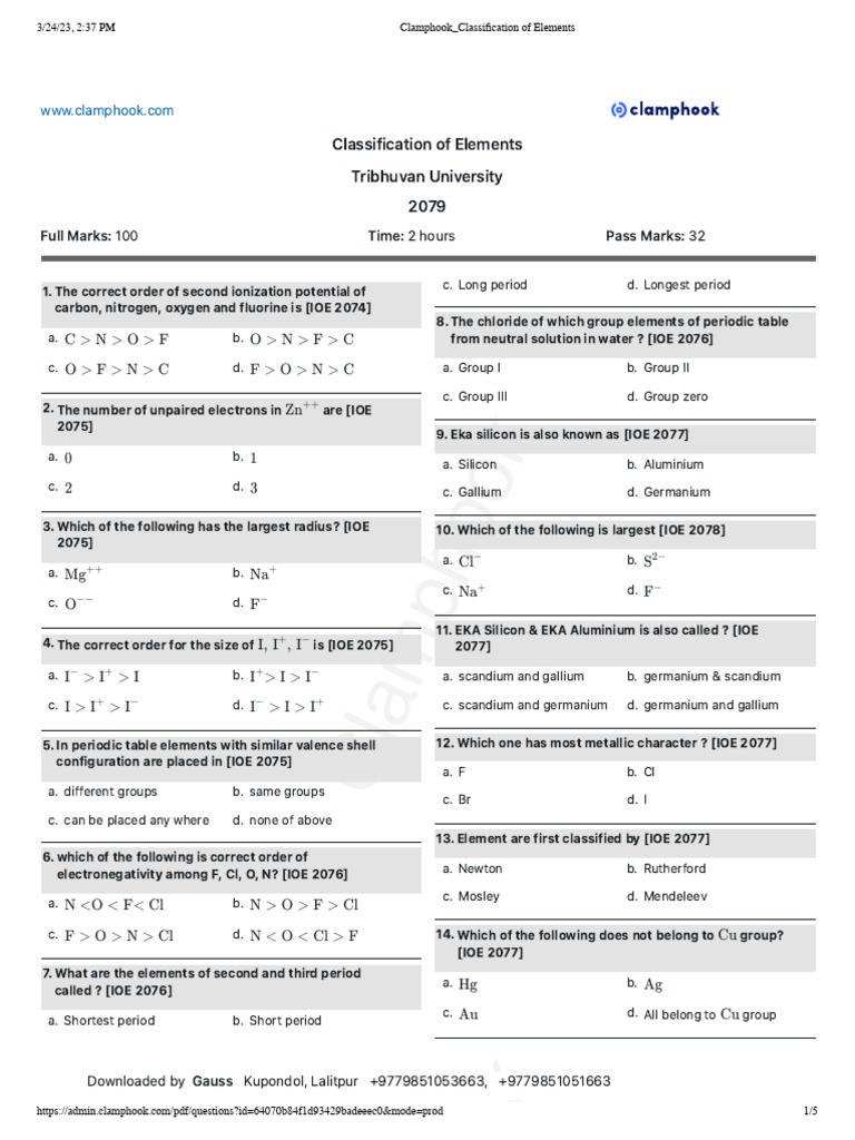 Classification of Elements | PDF | Ion | Sets Of Chemical Elements
