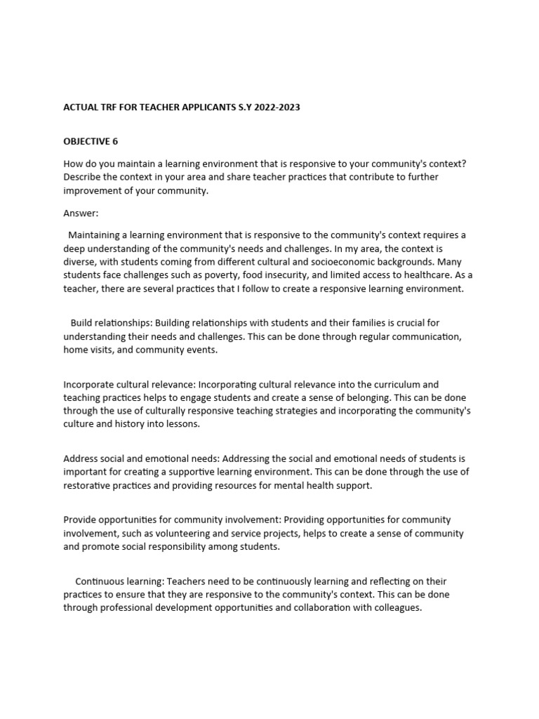 Actual TRF 2023 Ivan | PDF | Teachers | Learning