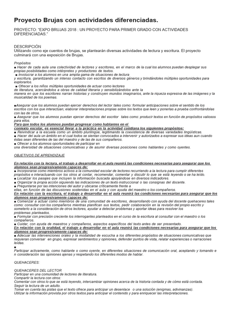 Proyecto Brujas Con Actividades Diferenciadas | PDF