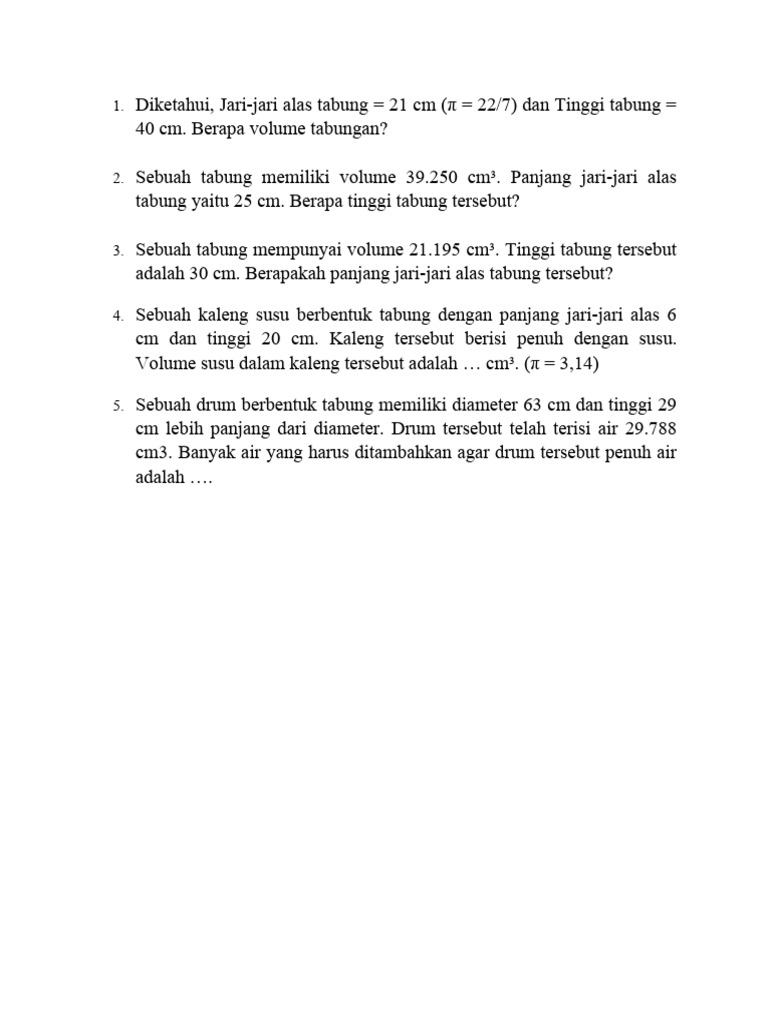 Hitung Volume dan Dimensi Tabung | PDF