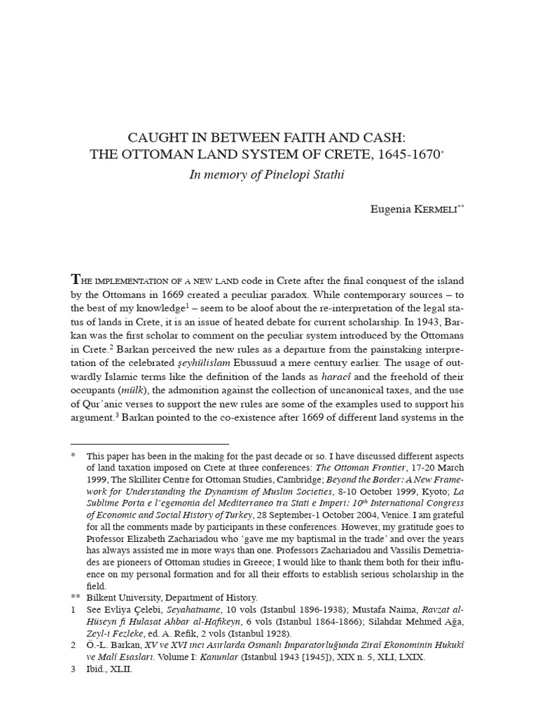 Caught in Between Faith and Cash The Ottoman Land System of Crete, 1645 ...