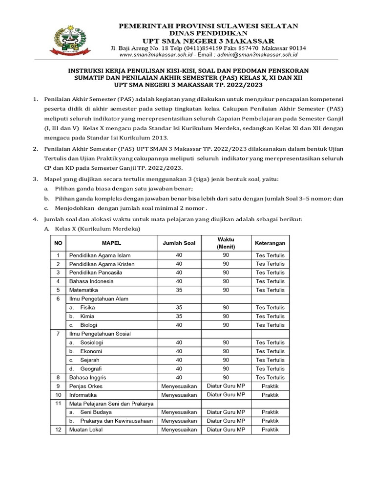 Instruksi Kerja PAS 2022 | PDF