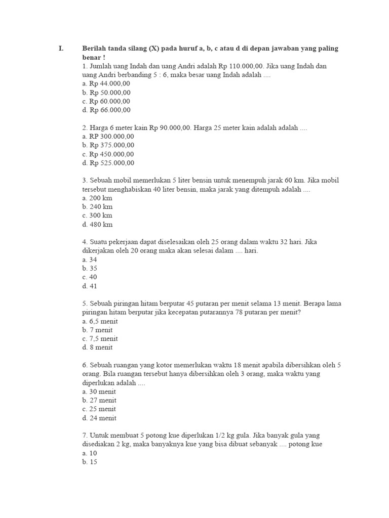 Perbandingan Kelas 7 | PDF