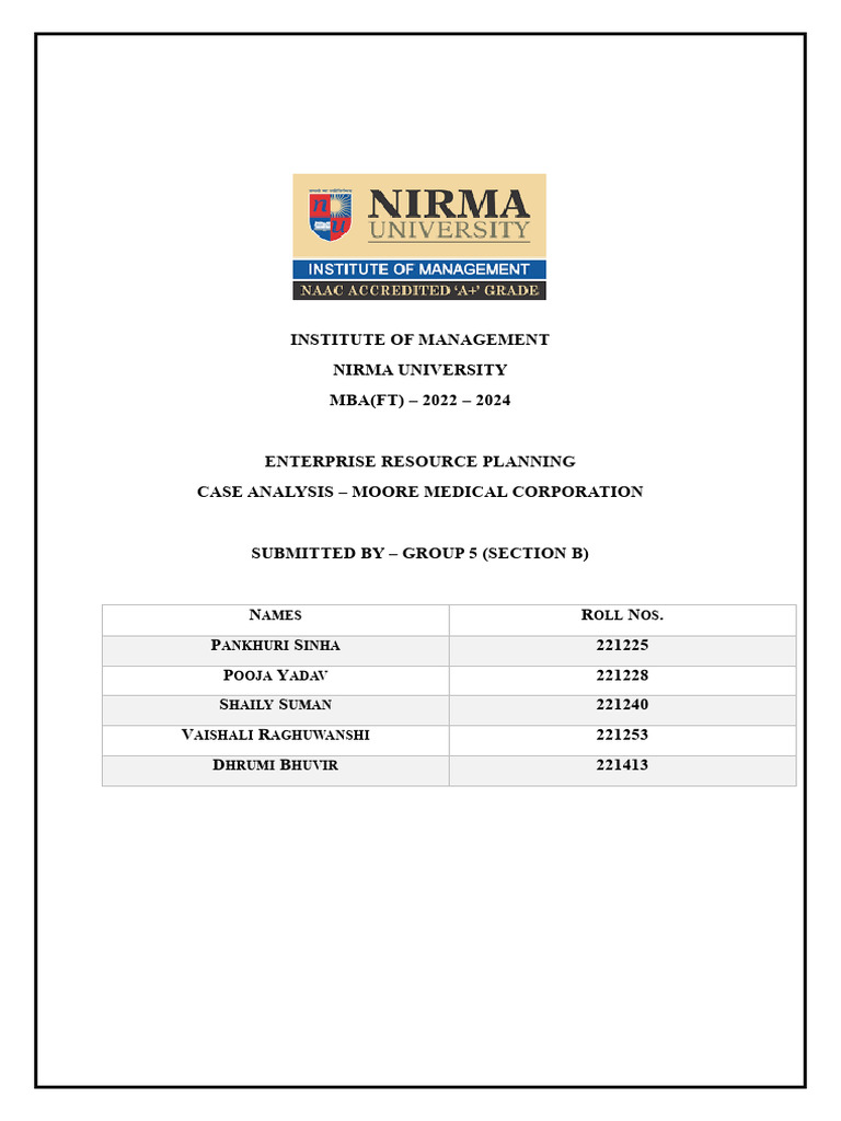 Group - 5 Section B - Moore Medical Corporation Case Writeup | PDF | Customer Relationship ...