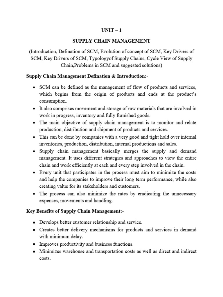 Unit - 1 SCM | PDF | Supply Chain Management | Supply Chain