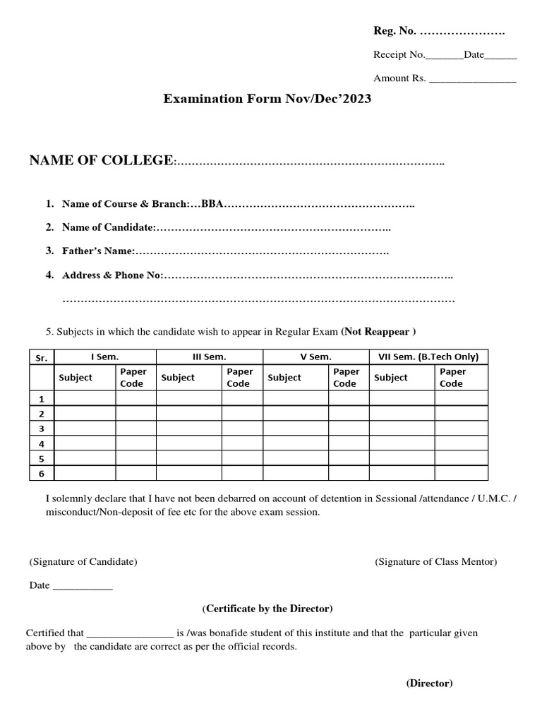 Exam Form BBA | PDF | Law