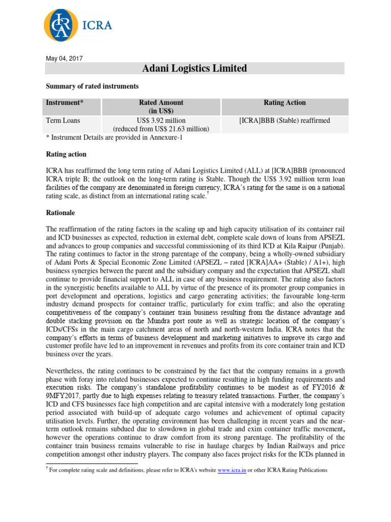 Adani Logistics - R-04052017 | PDF | Credit Rating Agency | Moody's ...
