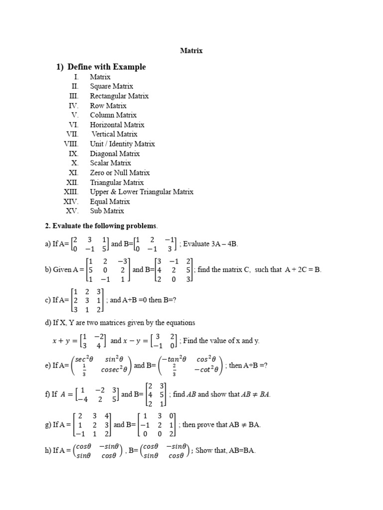 Question Matrix I | PDF | Matrix (Mathematics) | Mathematical Analysis