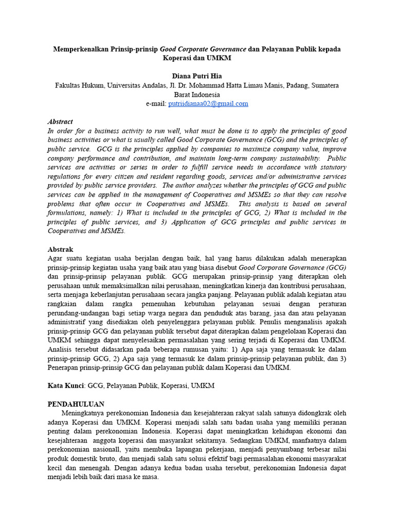 Prinsip-Prinsip Good Corporate Governance Dan Pelayanan Publik | PDF