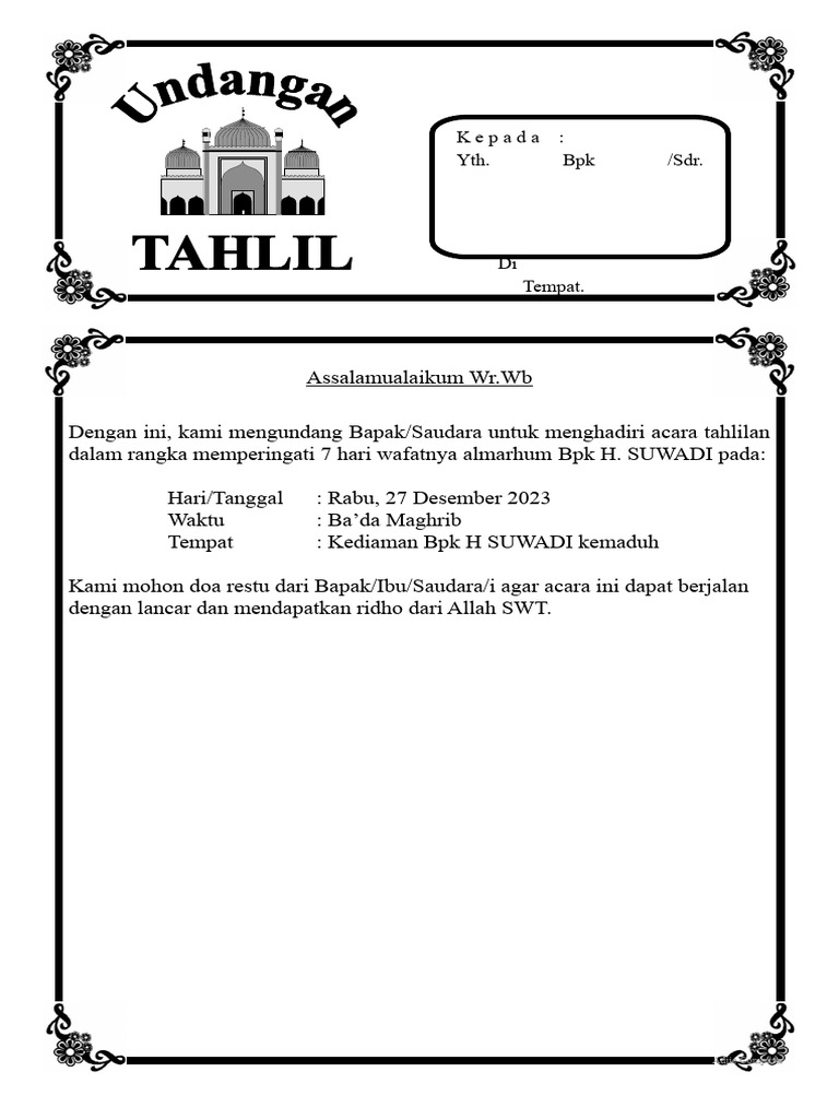 Undangan Tahlil kosongan | PDF