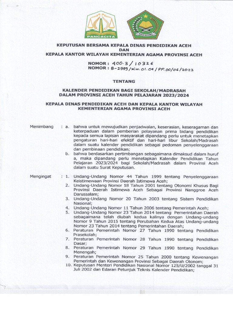 Kalender Pendidikan (Kaldik) 2023.2024 | PDF