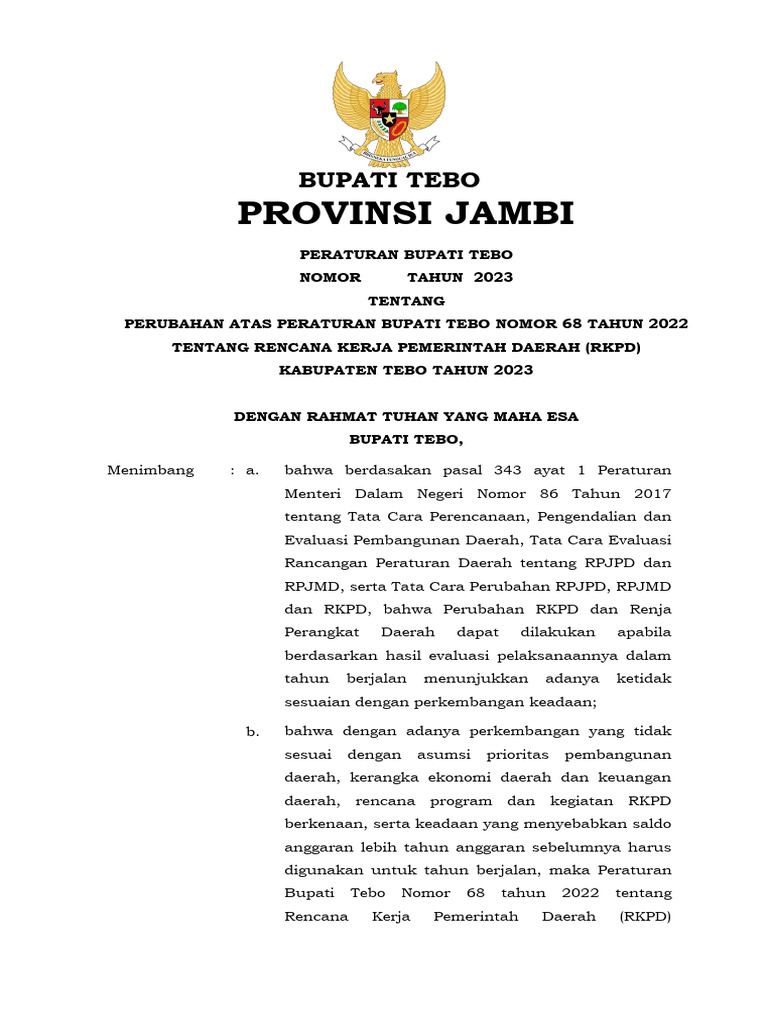 Draf PERBUP Perubahan RKPD 2023 | PDF