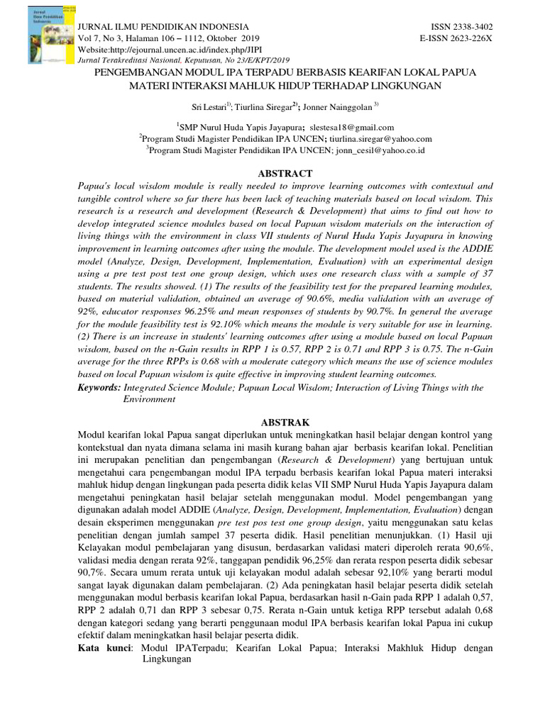 Pengembangan Modul Ipa Terpadu Berbasis Kearifan L | PDF | Cognition | Science