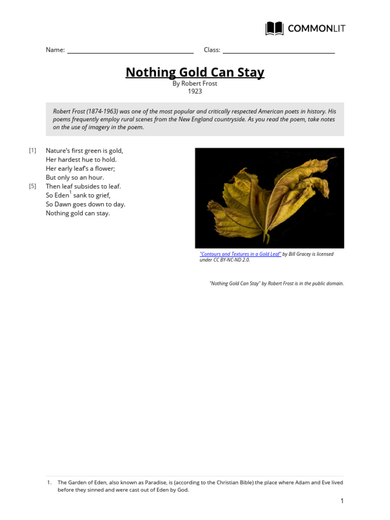 Nothing Gold Can Stay Poem For Creative Writing | PDF | Garden Of Eden