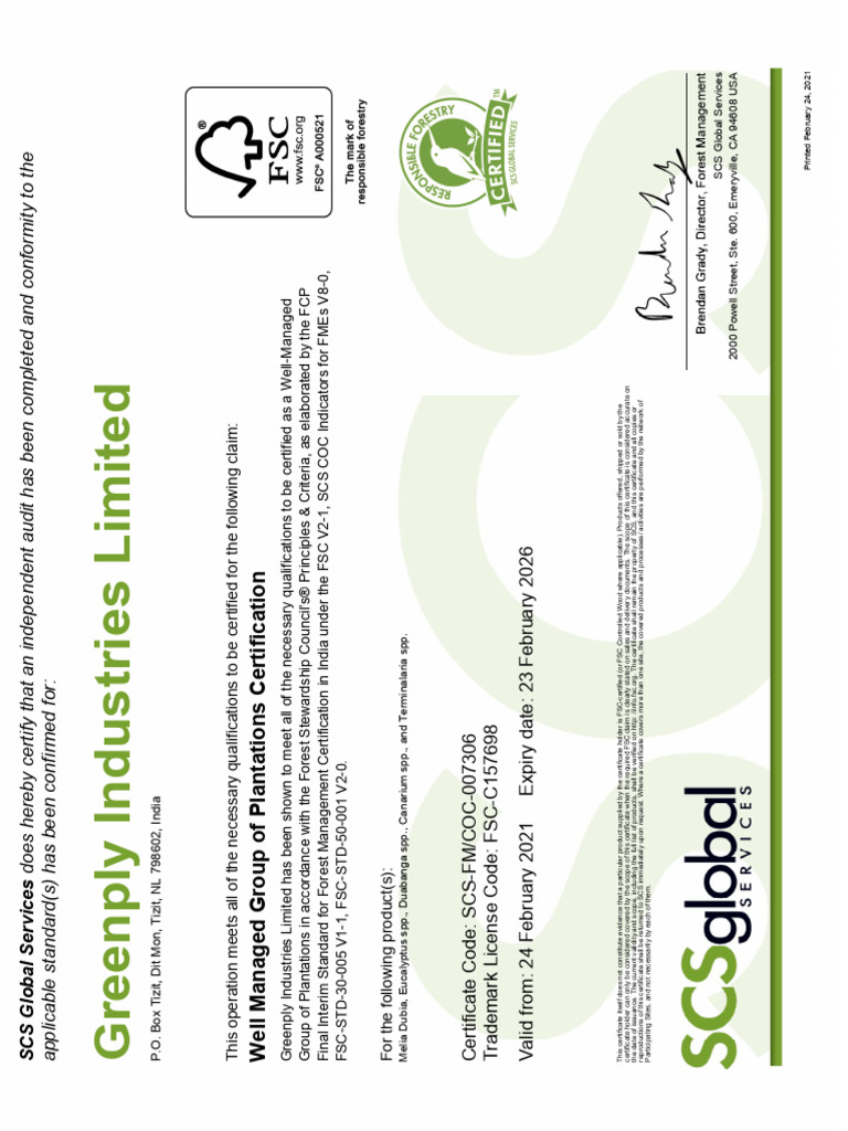 FSC-FM-certificate GreenPly | PDF | Forest Stewardship Council