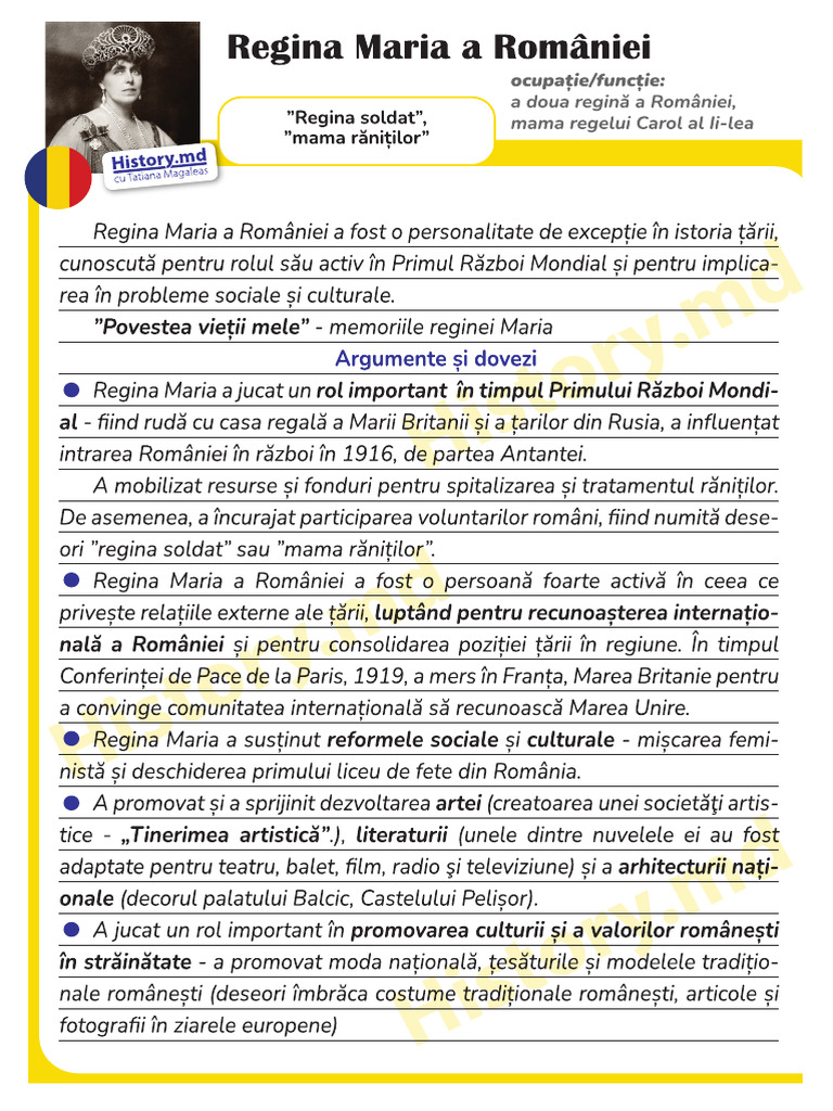 Regina Maria A Romaniei-Importanta Istorica | PDF