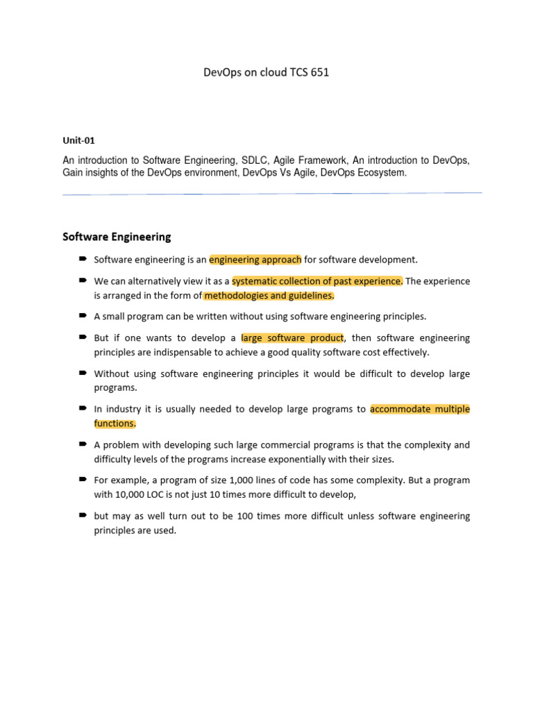 Unit 1 TCS 651 DEVOPS | PDF | Software Development Process | Agile Software Development