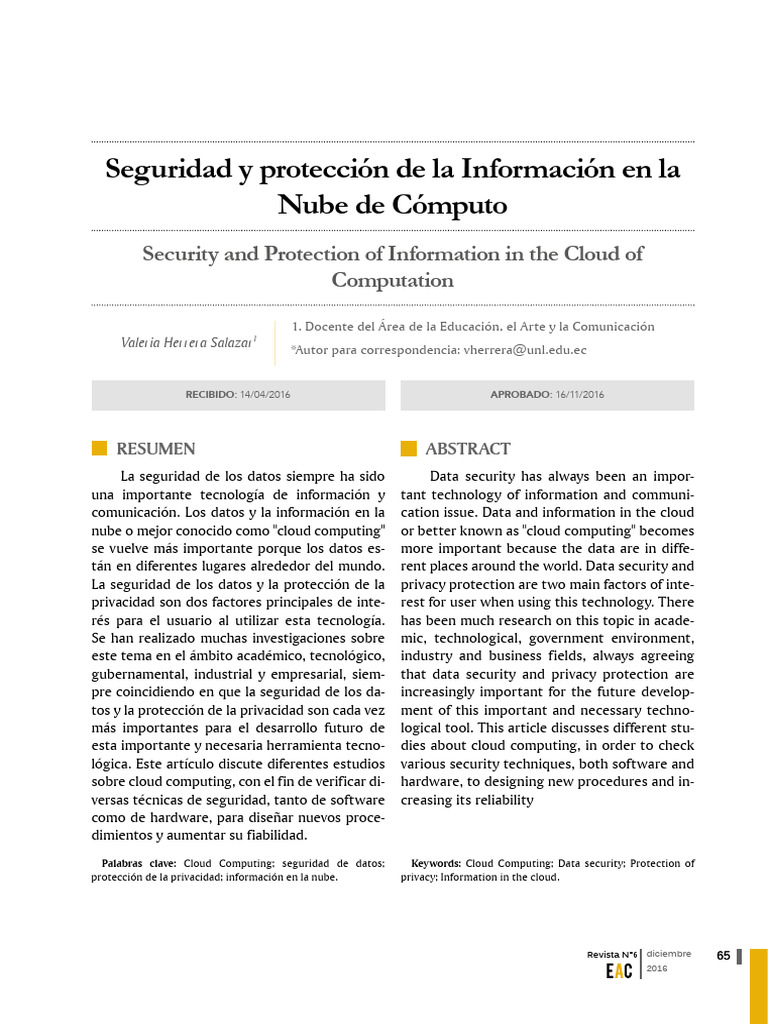 Seguridad y Protección de La Información en La Nube - 2016 | PDF | Computación en la nube | Red ...