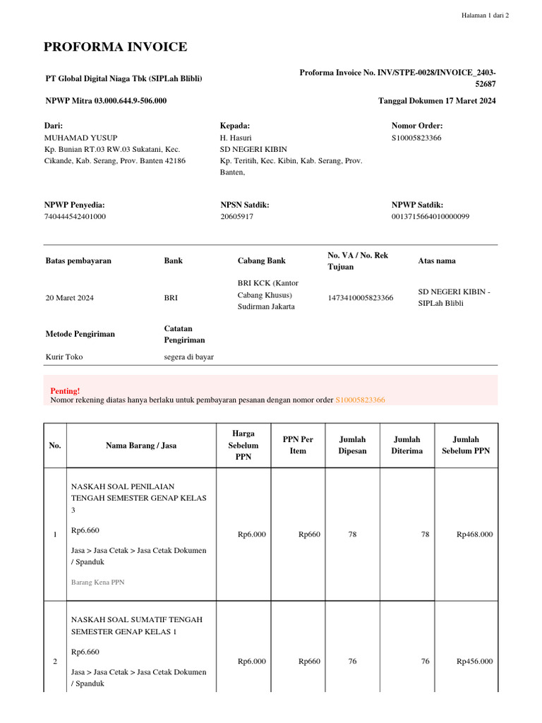 Proforma Invoice S10005823366 | PDF