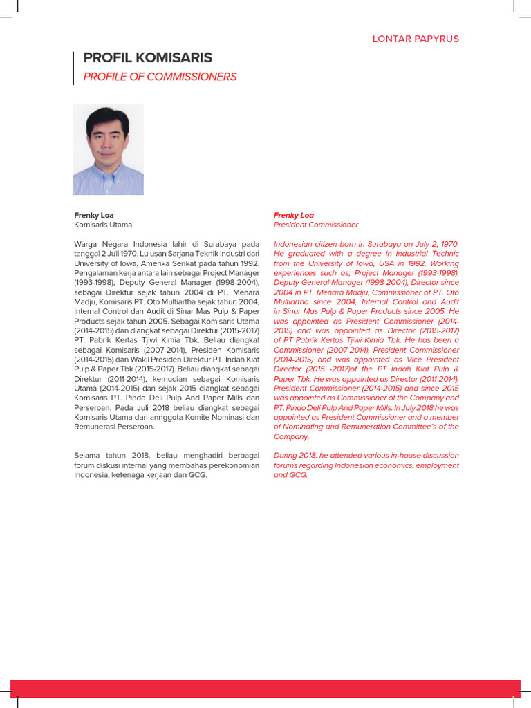 AR LP - Profile Komisaris | PDF | Economies | Business