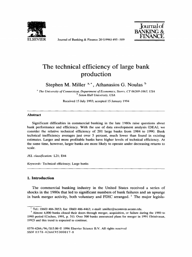 1996 JBF MIller - The Technical Efficiency of Large Bank Production ...
