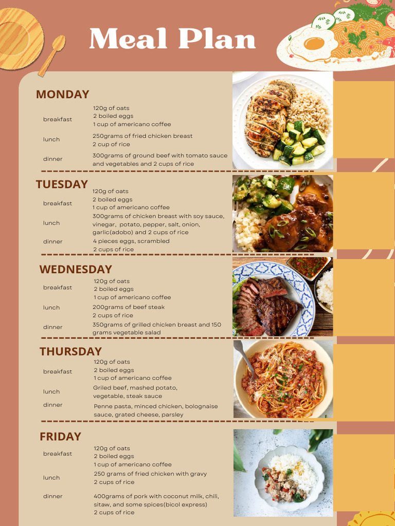 Brown Food Illustration Weekly Meal Planner | PDF