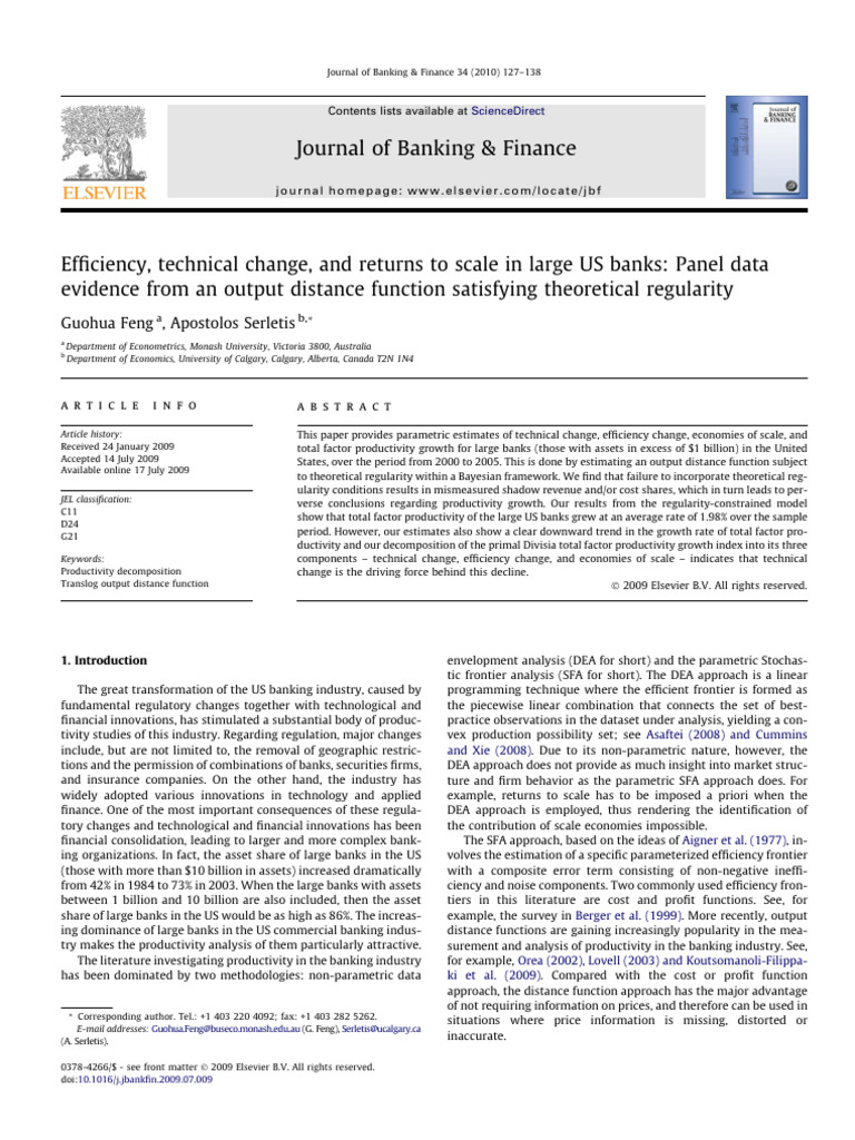Journal of Banking & Finance: Guohua Feng, Apostolos Serletis | PDF