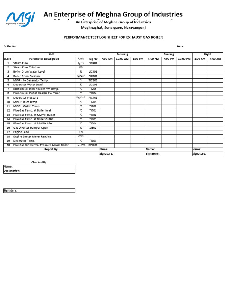 Boiler Log Sheet | PDF | Boiler | Gases
