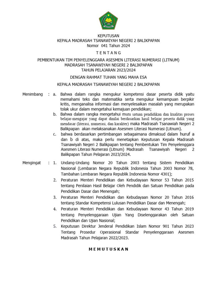 SK Asesmen Litnum Draft | PDF