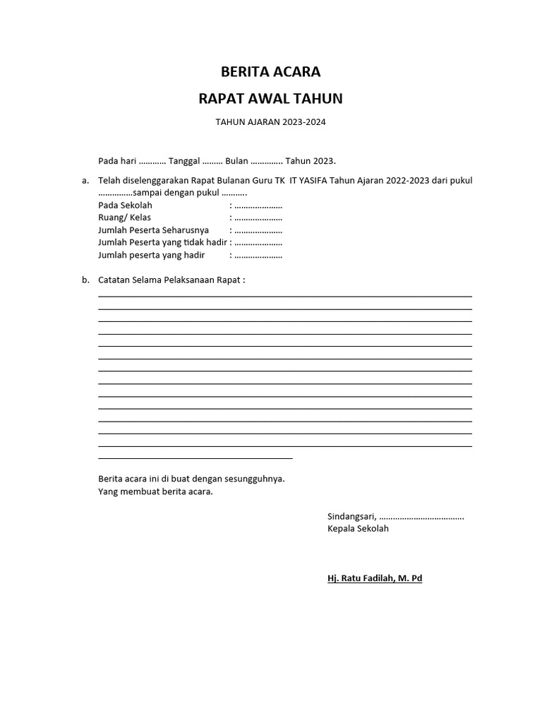 Berita Acara Notulen Rapat | PDF