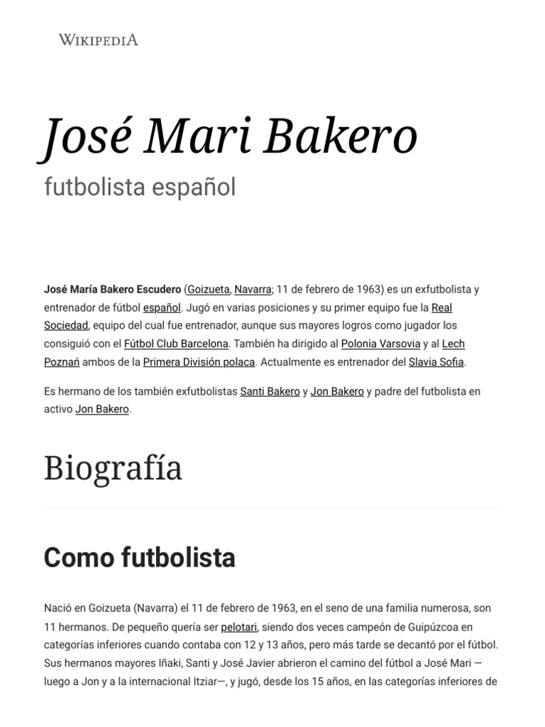 José Mari Bakero - Wikipedia, La Enciclopedia Libre | PDF | la Liga ...