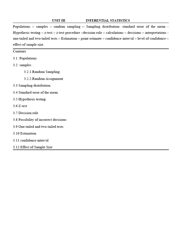 Unit3 Inferentialnew | PDF | Statistical Significance | Standard Error