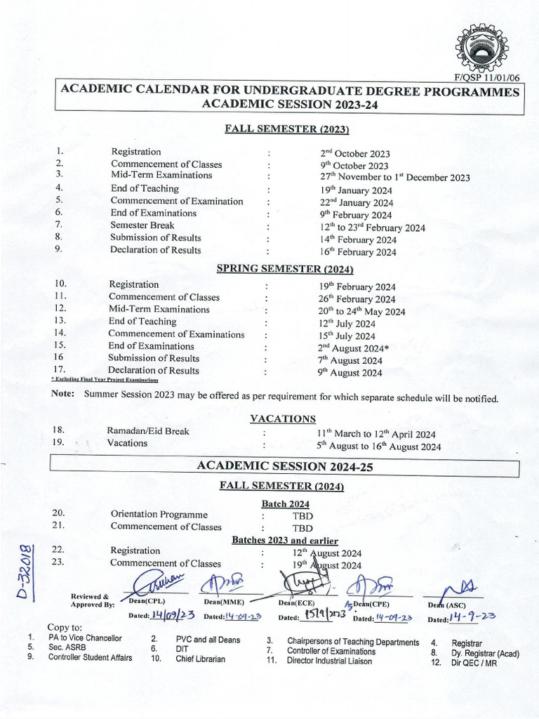 Academic Calendars For Undergraduate Degree, Master Degree and PH.D ...