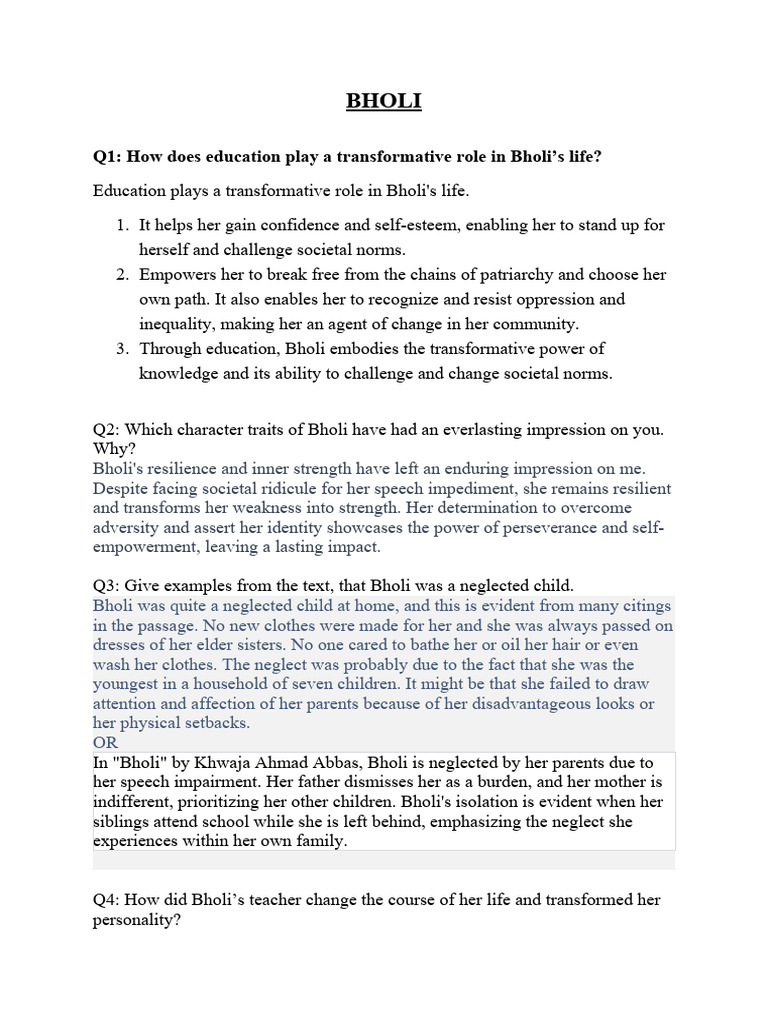 Bholi: Education's Transformative Power | PDF | Psychological ...