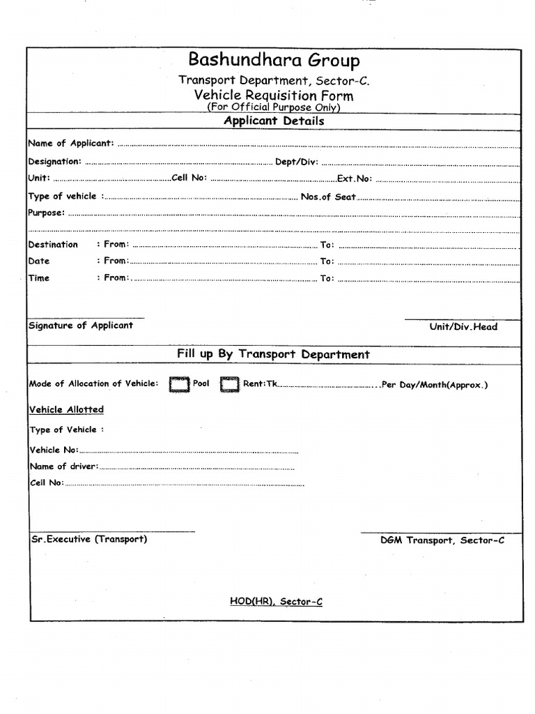 Vehicle Requisition Form | PDF